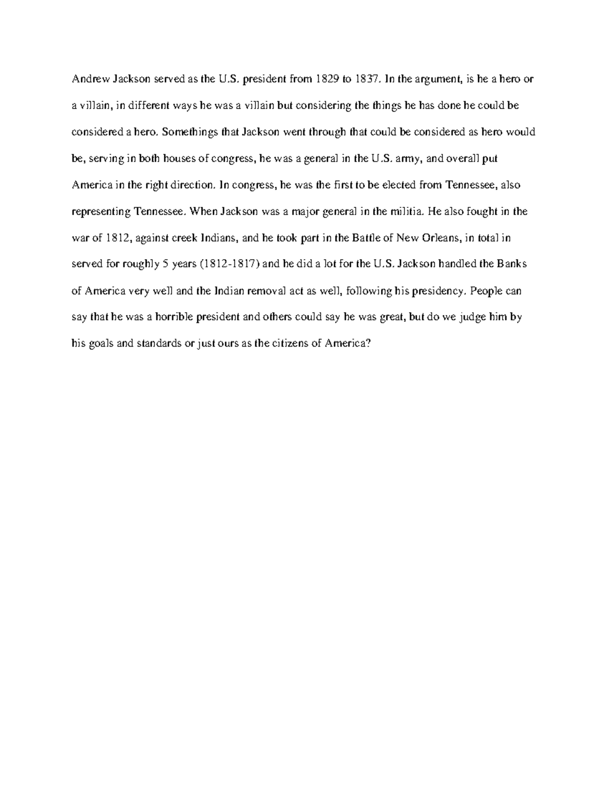 Andrew Jackson Hero or Villain - Andrew Jackson served as the U ...