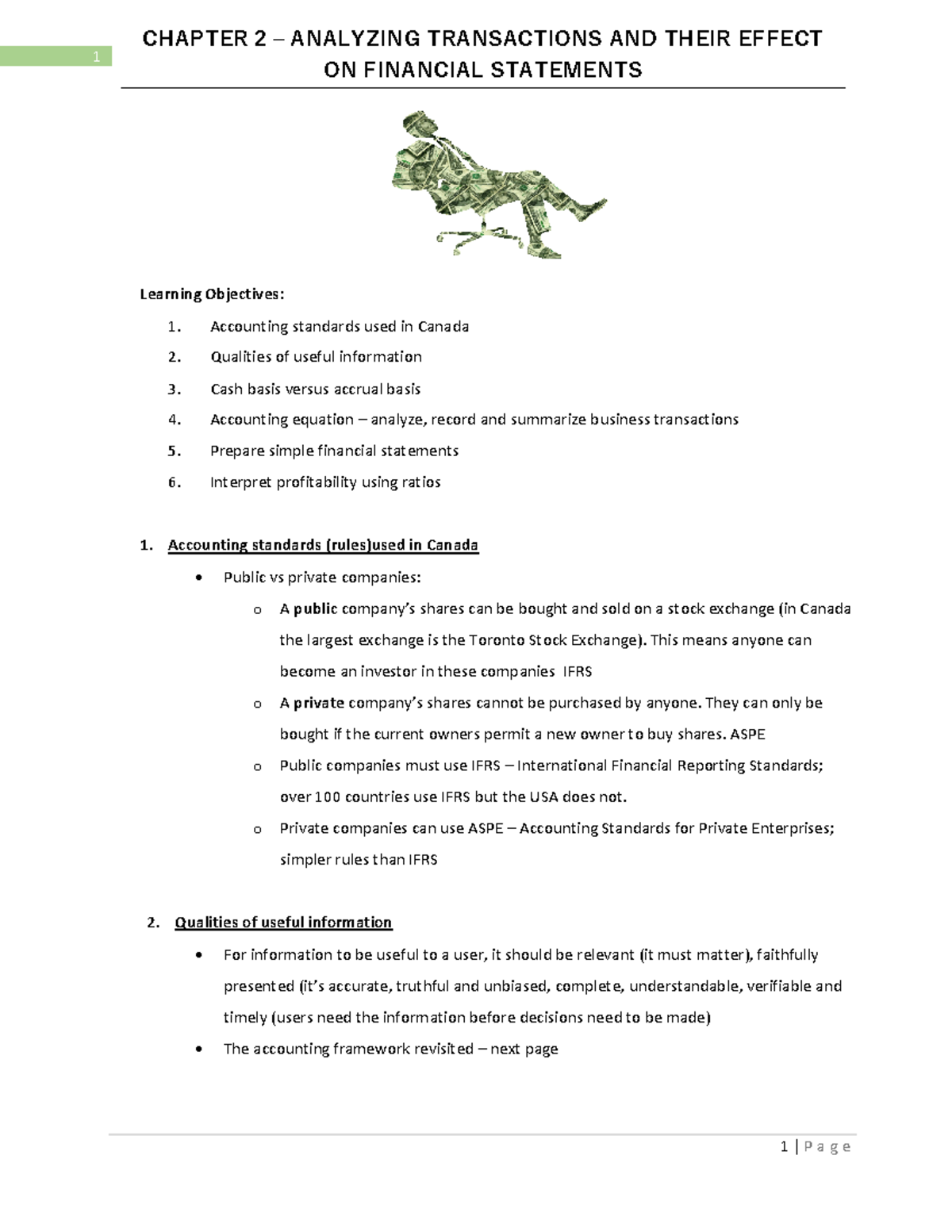 Chapter 2 notes - 1 ON FINANCIAL STATEMENTS Learning Objectives: 1 ...