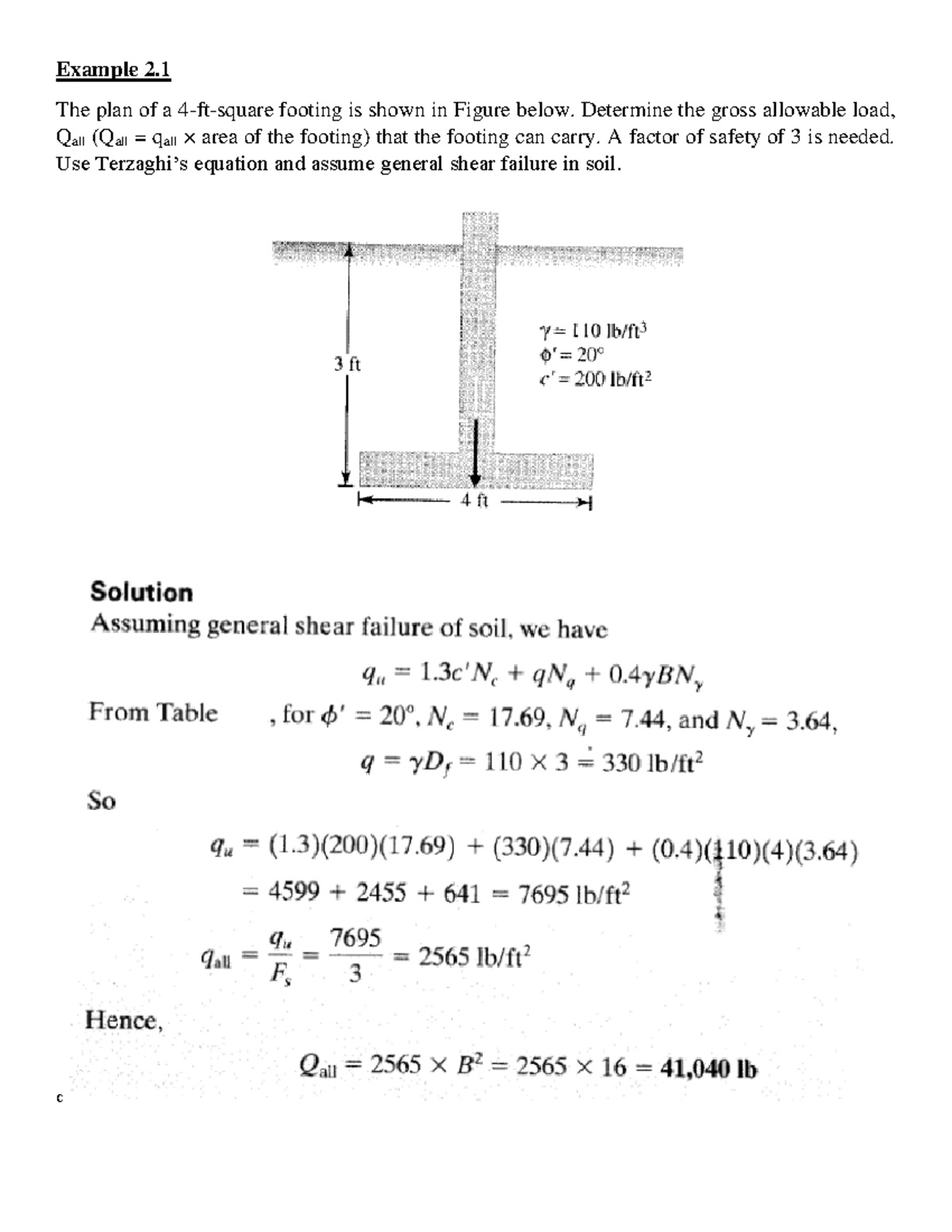 Supplementary Examples The Plan Of A 4 ft square Footing Is Shown In