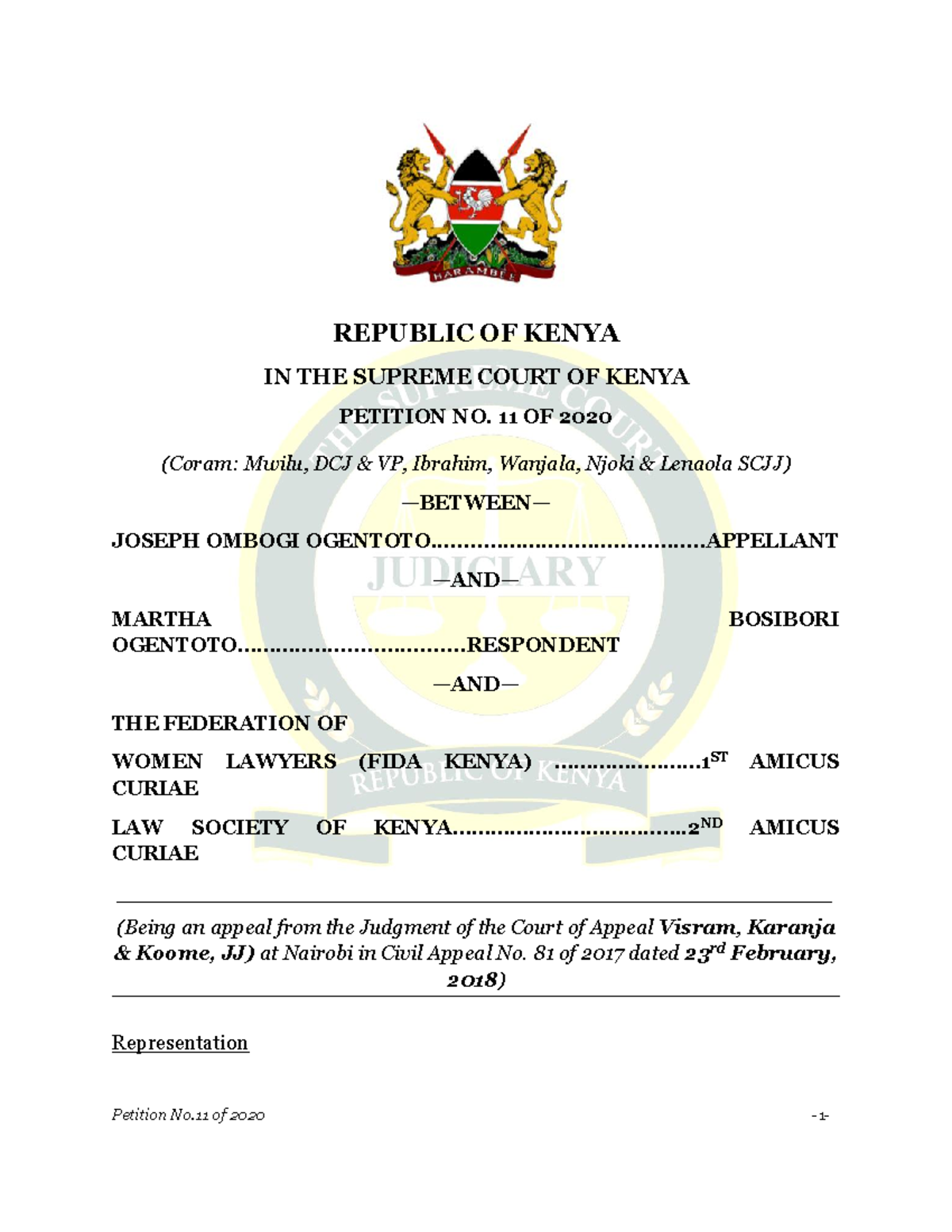 Ogetonto vs. Ogetonto - REPUBLIC OF KENYA IN THE SUPREME COURT OF KENYA ...