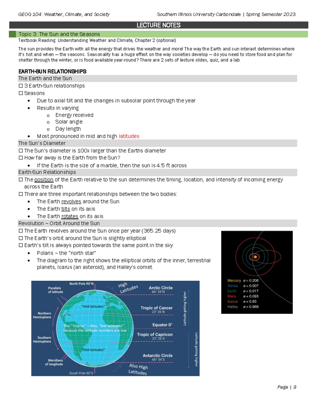 Topic 3 - The Sun and the Seasons - LECTURE NOTES Topic 3 : The Sun and ...
