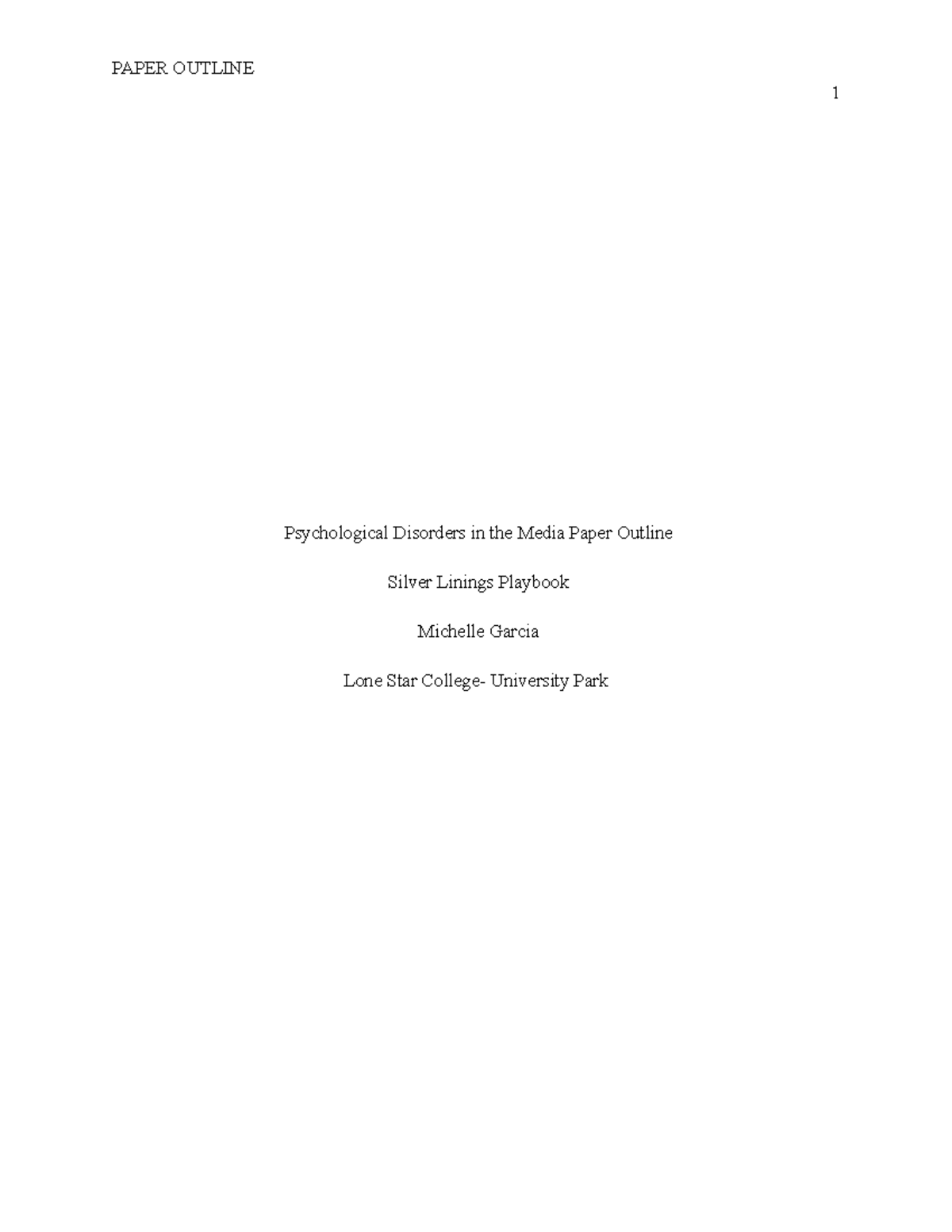 Paper Outline Example - PSYC 2301 - PAPER OUTLINE 1 Psychological ...