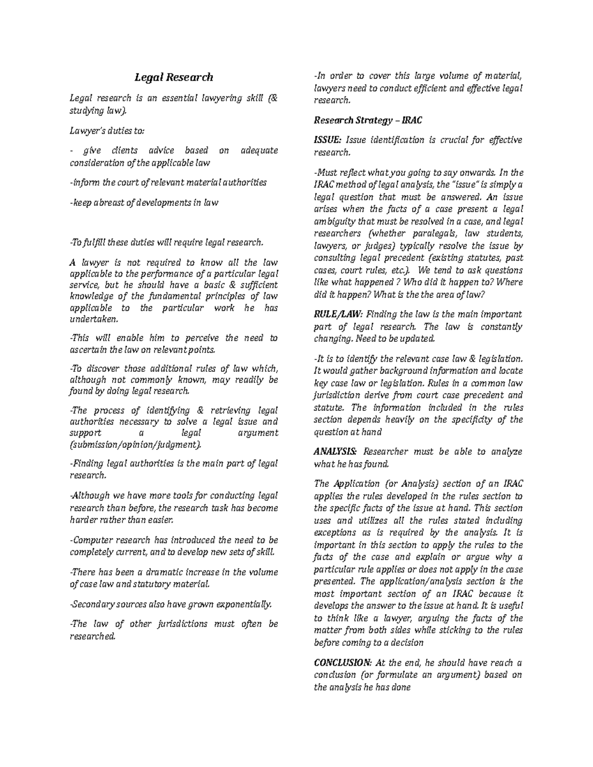 C1-Legal Research-Legal Skill - Legal Research Legal research is an ...