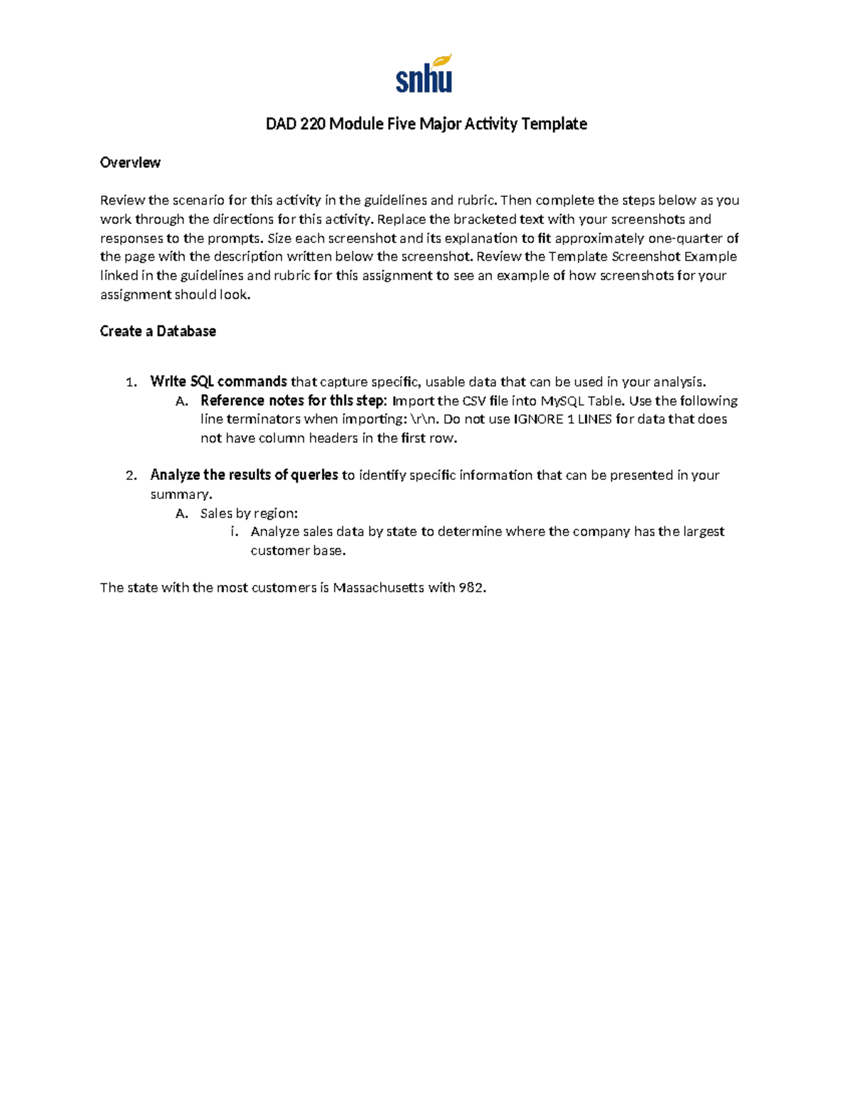 DAD 220 Module Five Major Activity - Abramson - DAD 220 Module Five Major Activity Template ...