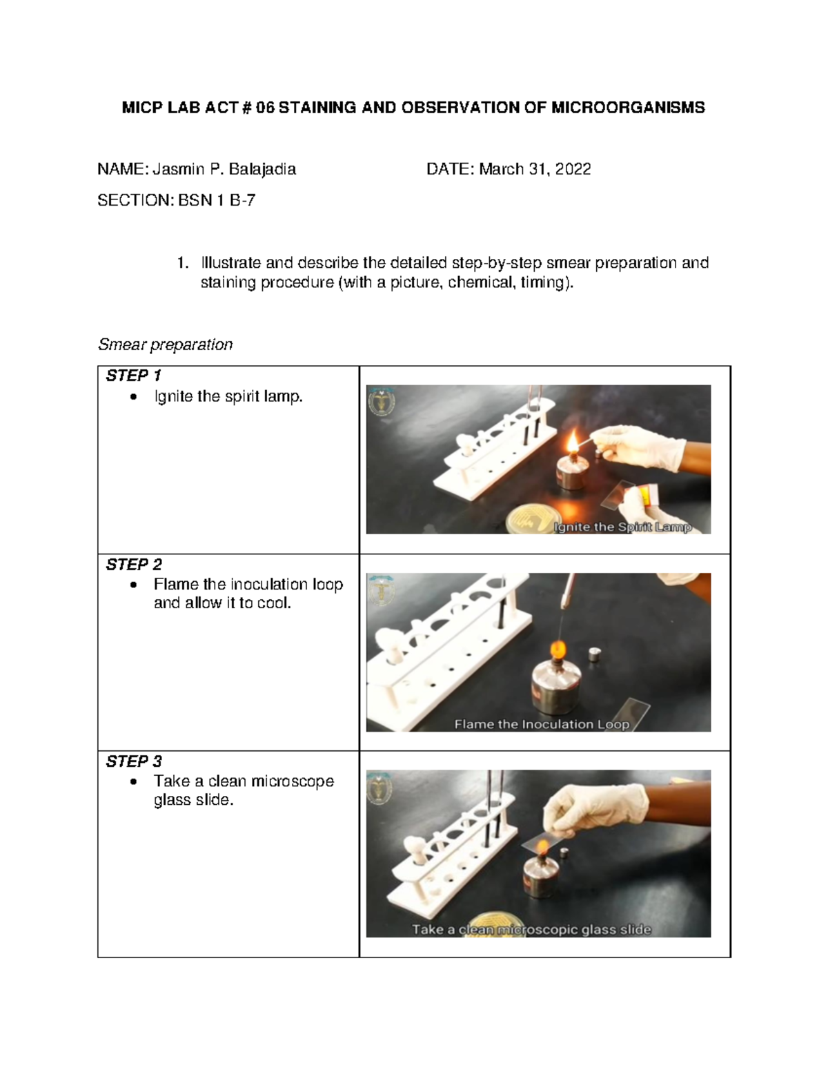 MICP LAB ACT # 06 Staining AND Observation OF Microorganisms - MICP LAB ...