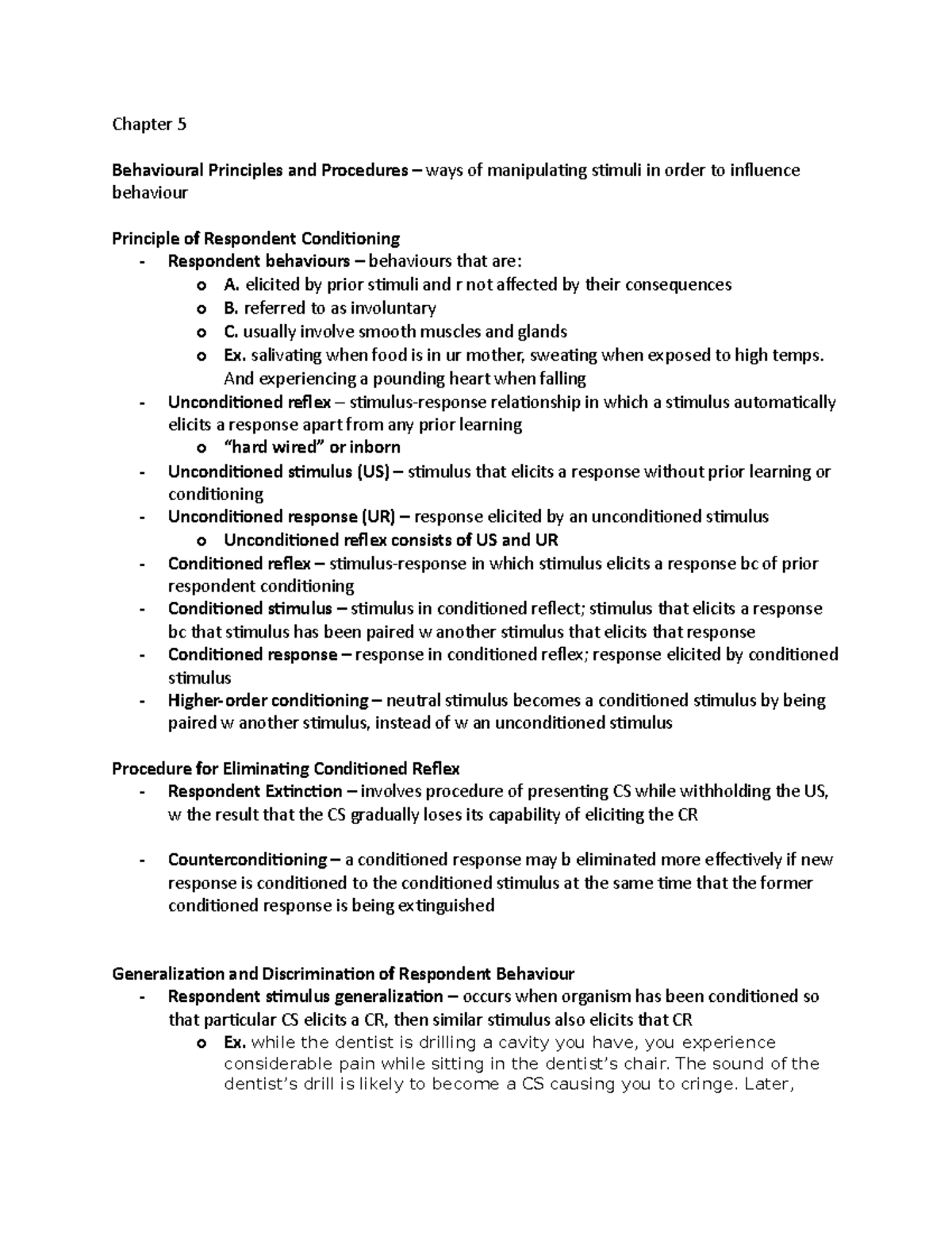 Chapter 5 - Behavioural Principles and Procedures, Principle of ...