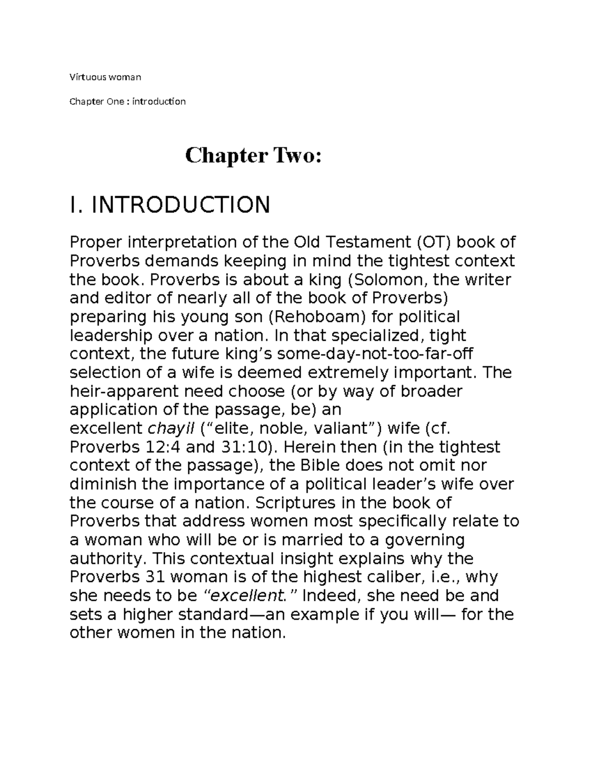 Virtuous woman - Virtuous woman Chapter One : introduction Chapter Two ...