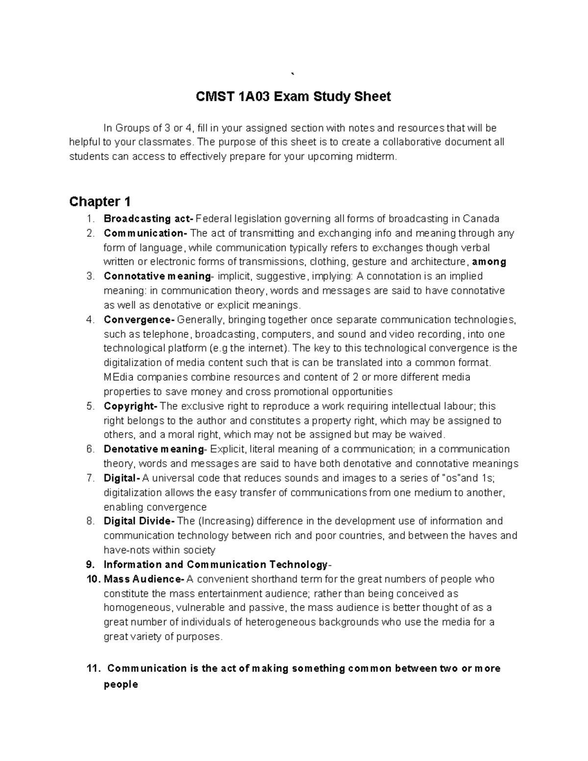 CMST1A03 - T4 Midterm Study Sheet - ` CMST 1A03 Exam Study Sheet In ...