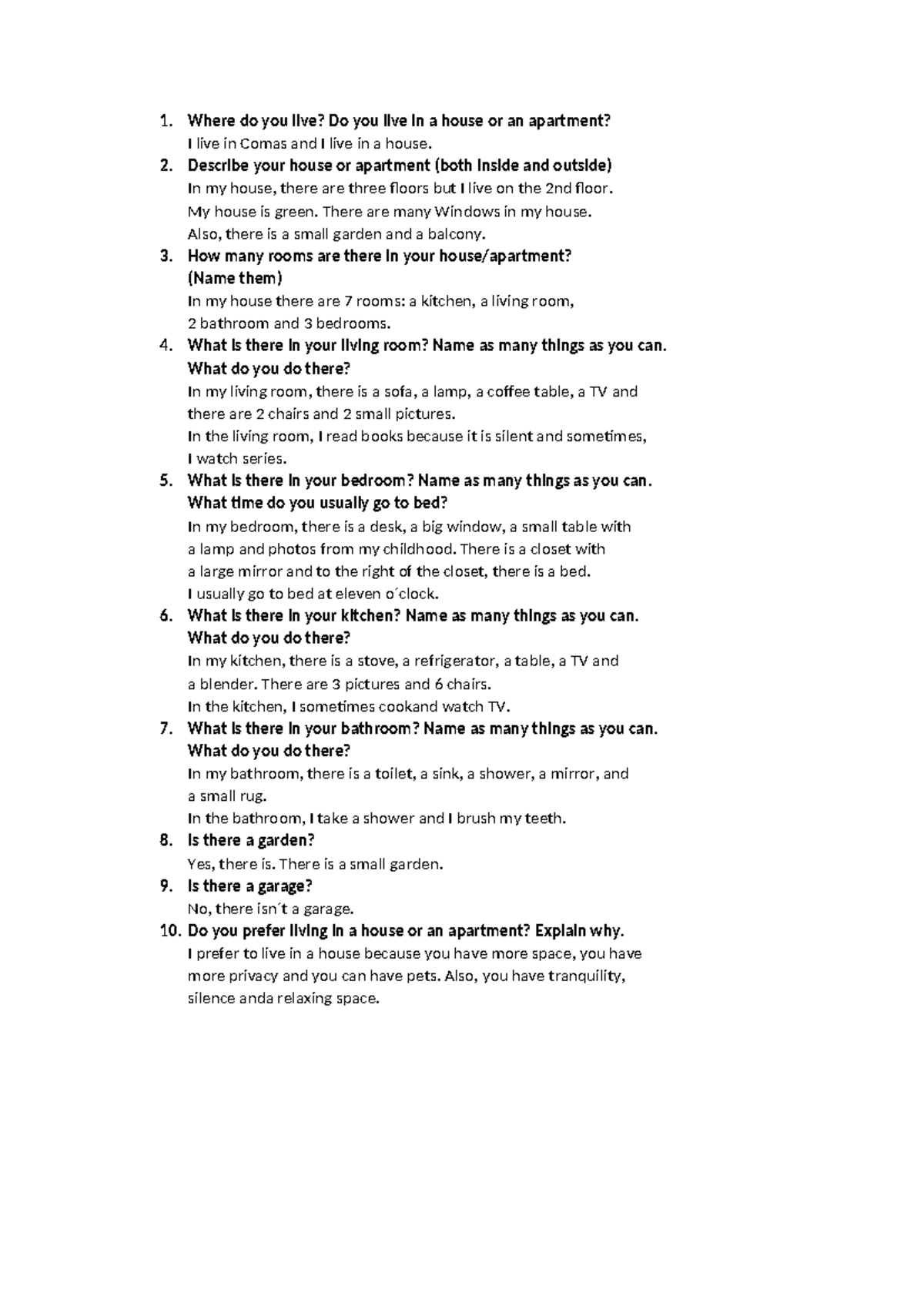 QUIZ 2022 - NIVEL 1 - Where do you live? Do you live in a house or an ...