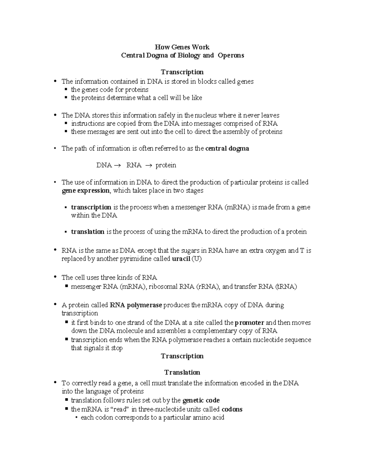 18 How Genes Work lecture notes - How Genes Work Central Dogma of ...
