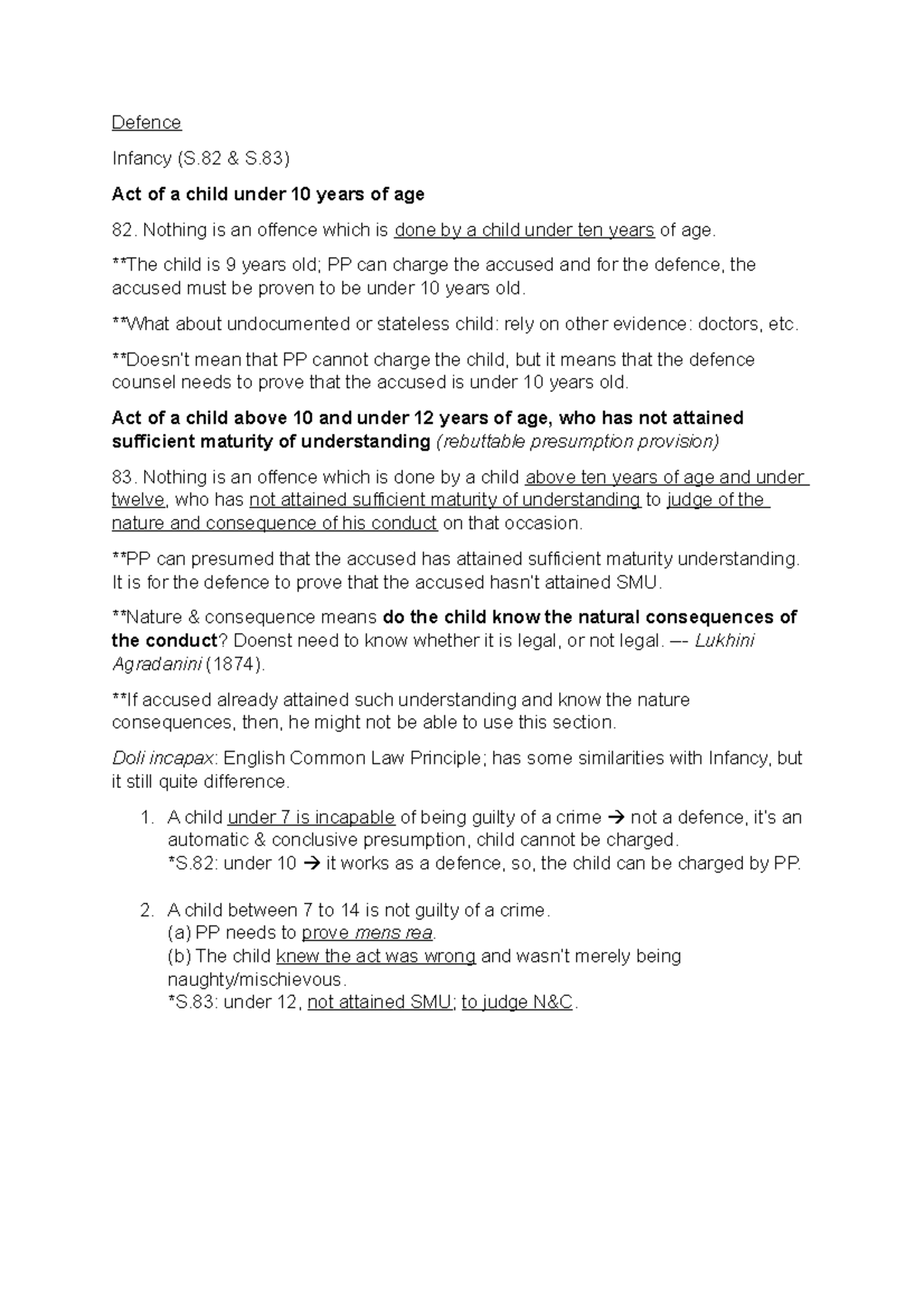 Lecture: infancy - Defence Infancy (S & S) Act of a child under 10 ...