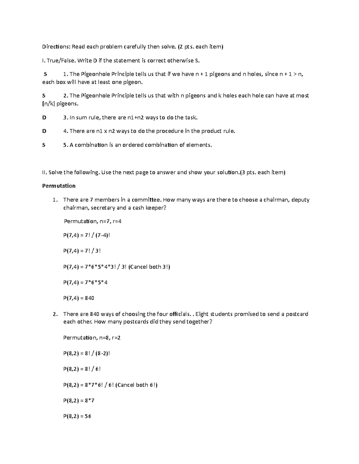 Activity 4 - Directions: Read each problem carefully then solve. (2 pts ...