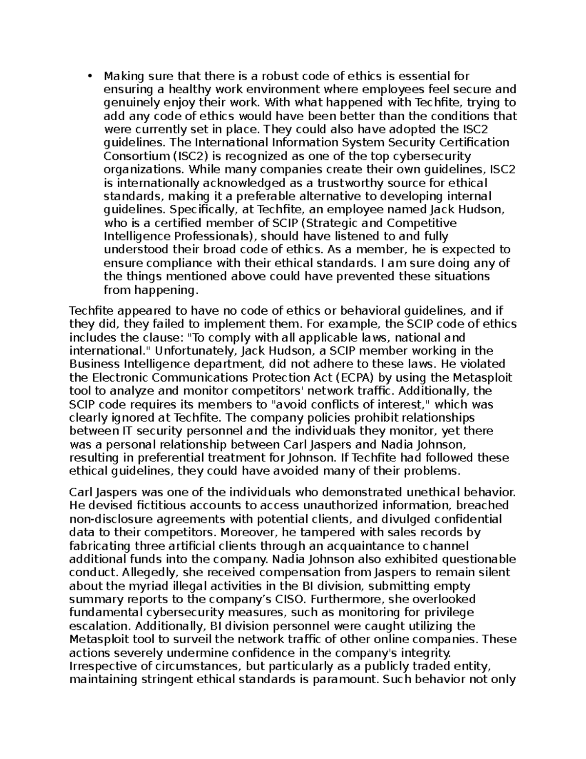 Techfite 2 - case study 1 - Making sure that there is a robust code of ...