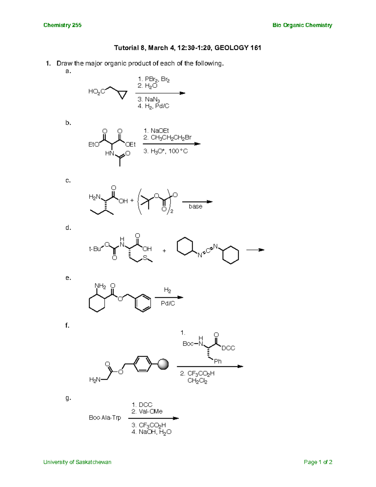 Chem 255 2024W tutorial 8 - Chemistry 255 Bio Organic Chemistry ...