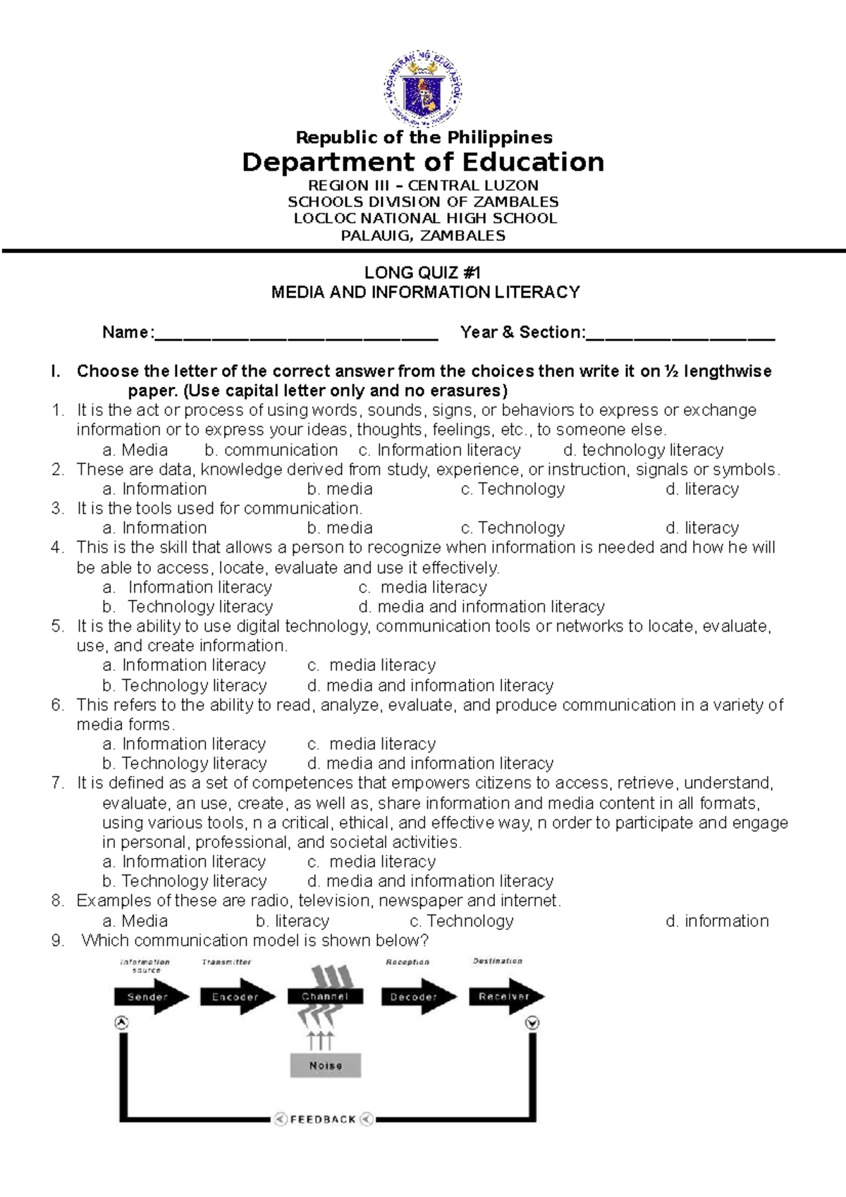 MIL Long Quiz 1 - Media and Information Literacy - Republic of the ...