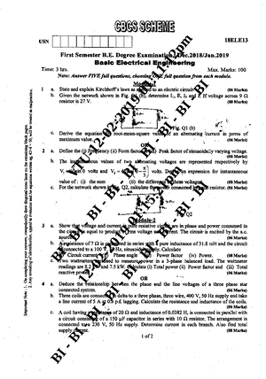 21ELE13set1 - Basic electrical engineering model question paper with ...