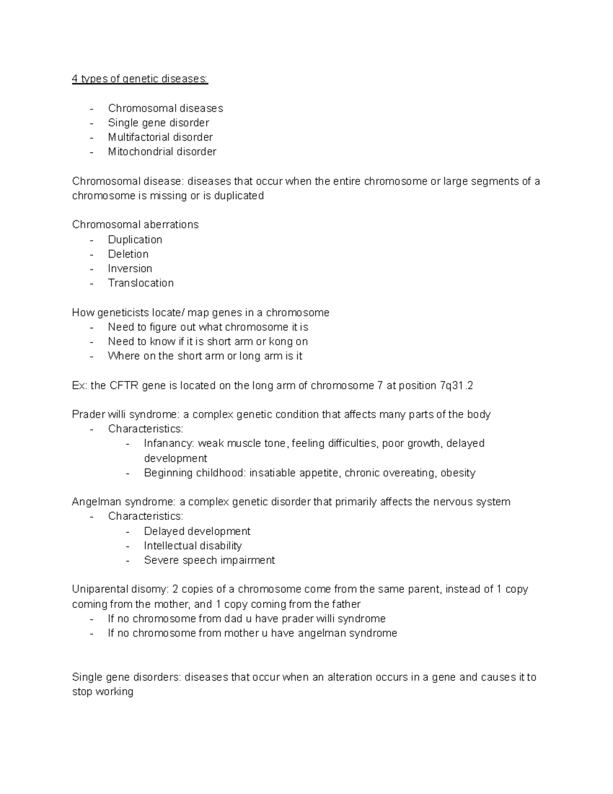 Bio lecture 6 genetic diseases - 4 types of genetic diseases ...