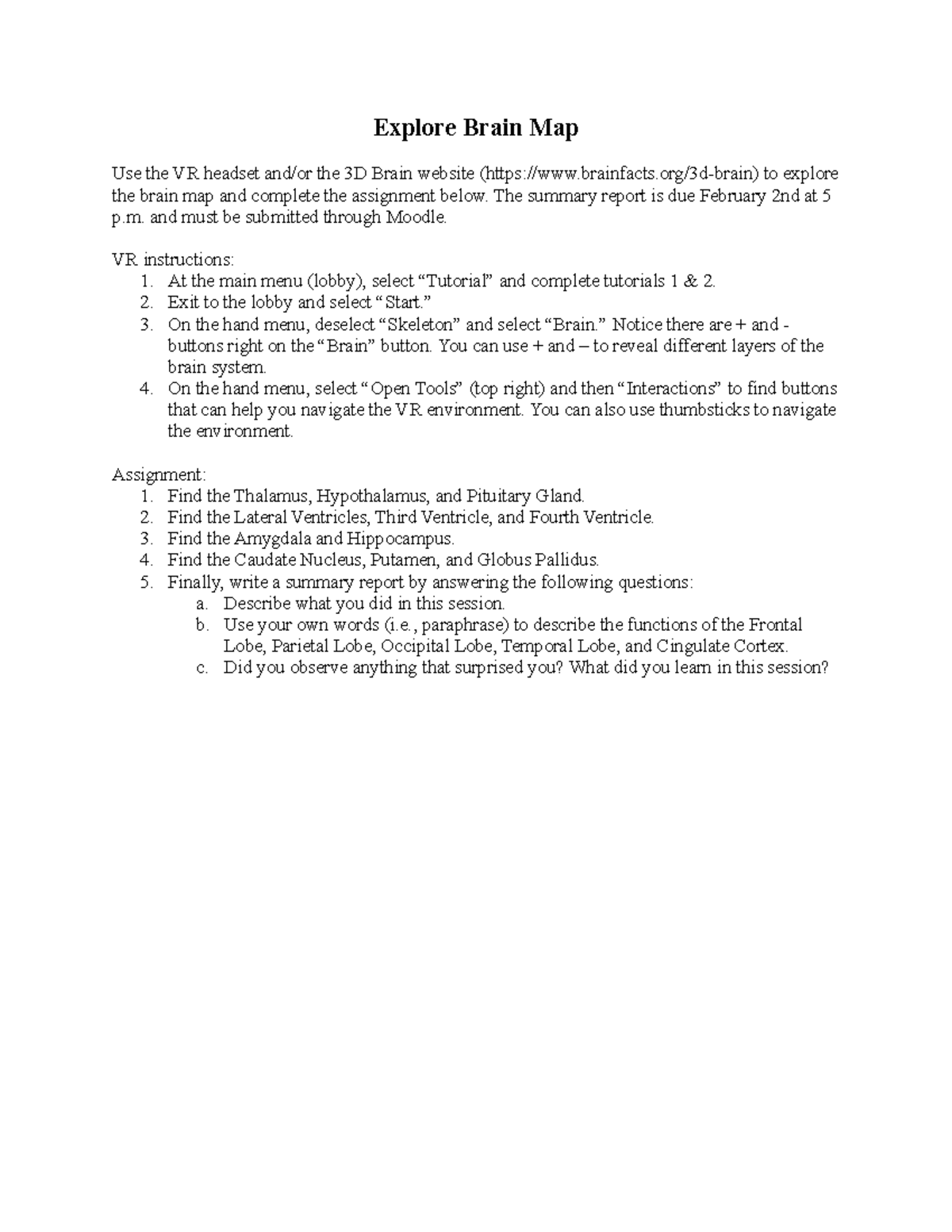 Explore Brain Map - ... - Explore Brain Map Use the VR headset and/or ...