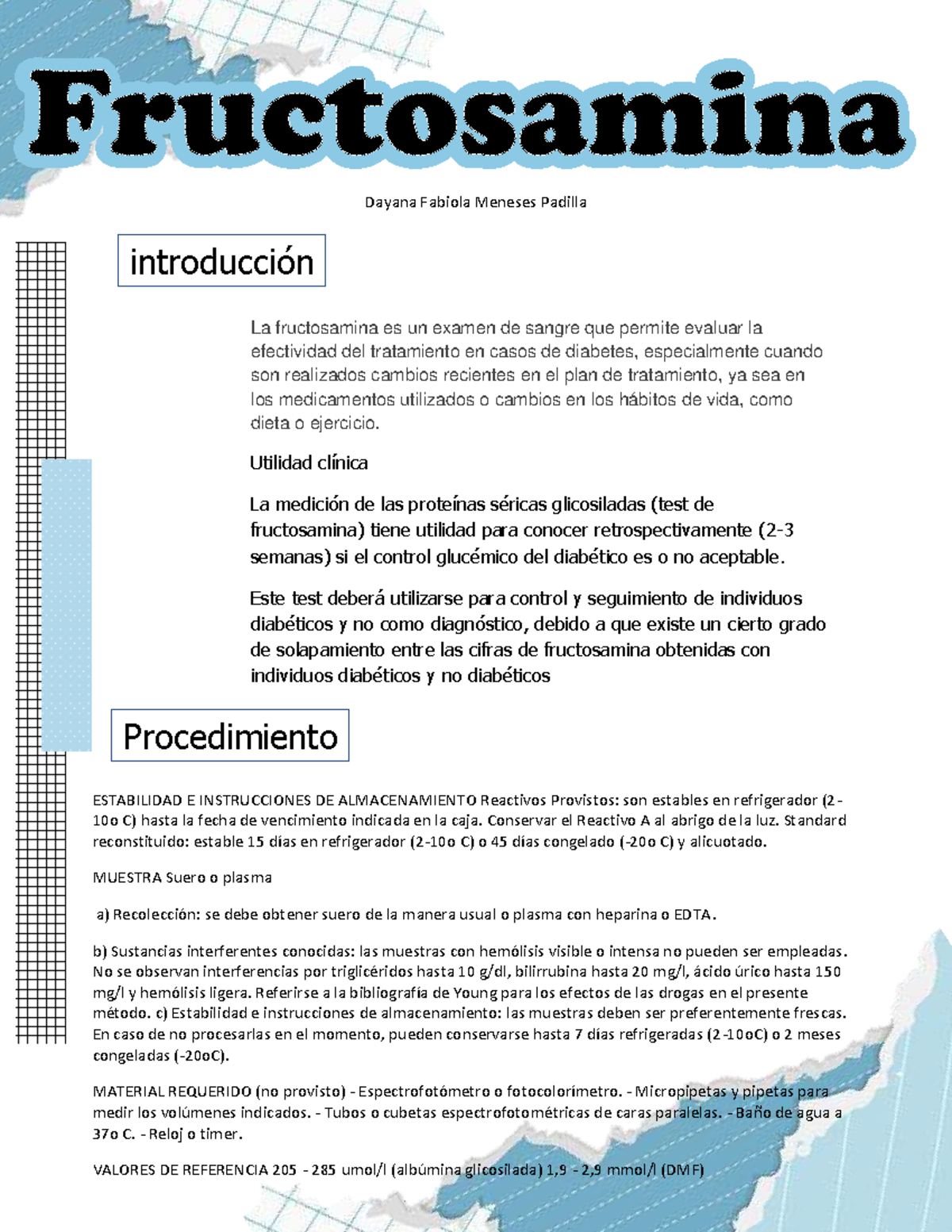 Fructosamina - dwf - Dayana Fabiola Meneses Padilla introducción ...
