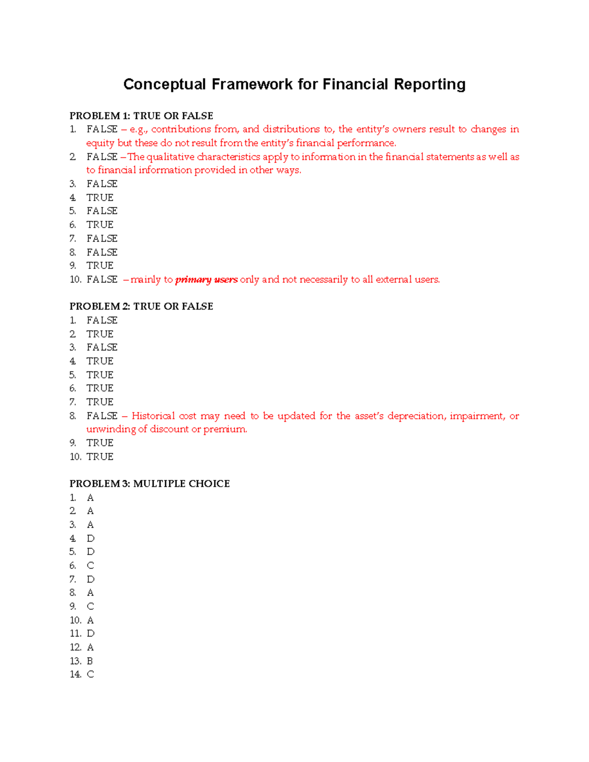 CFAS Answer Keys - Conceptual framework solution manual - Conceptual ...
