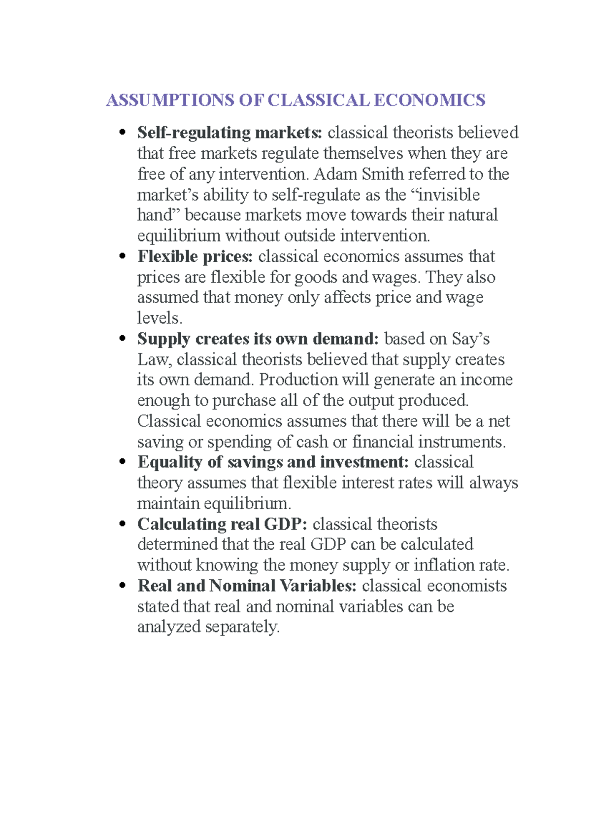 Assumptions OF Classical Economics - ASSUMPTIONS OF CLASSICAL ECONOMICS ...