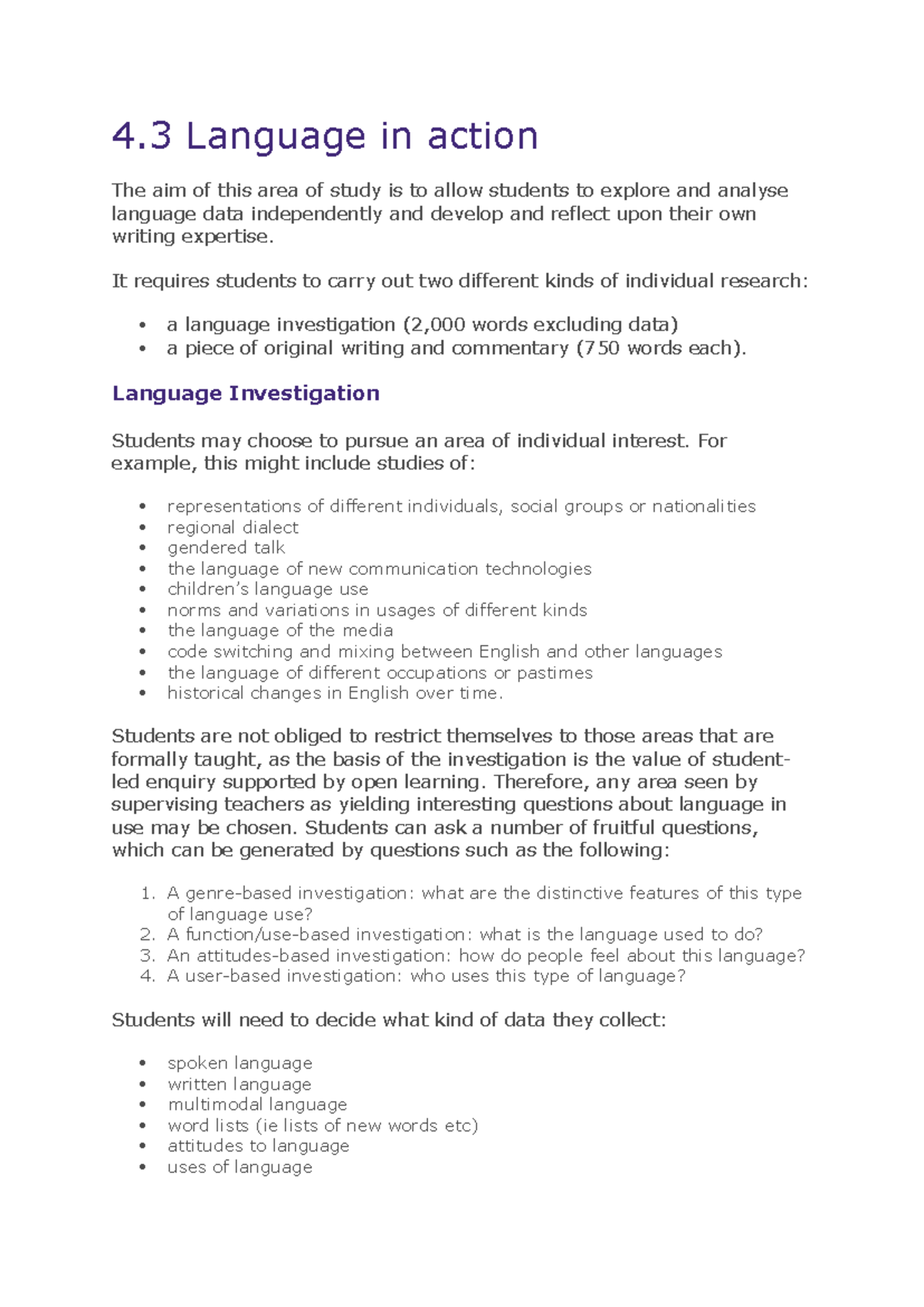 Guide to the NEA - yes - 4 Language in action The aim of this area of ...