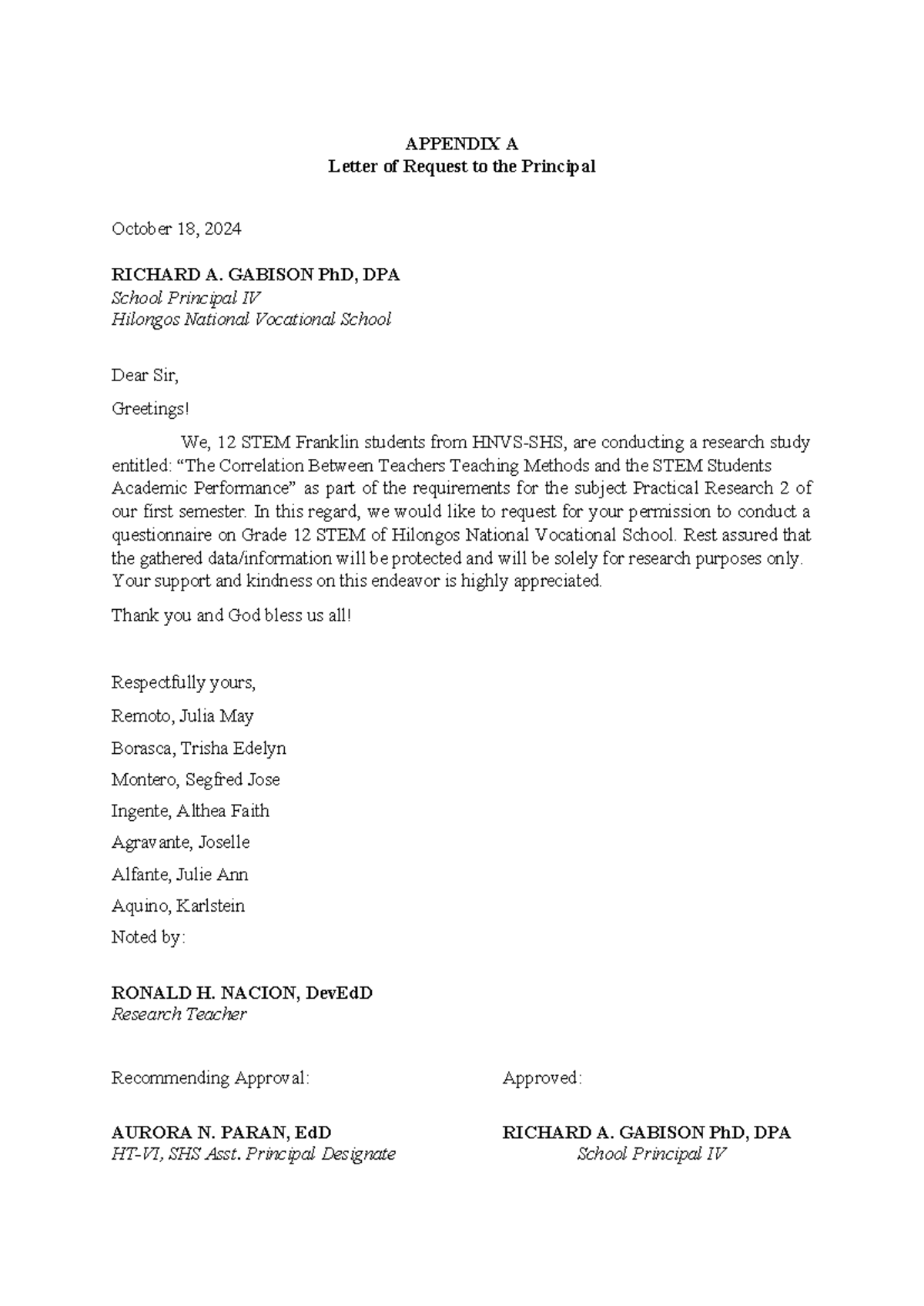 Appendices- Group-7 - Cool - APPENDIX A Letter of Request to the ...