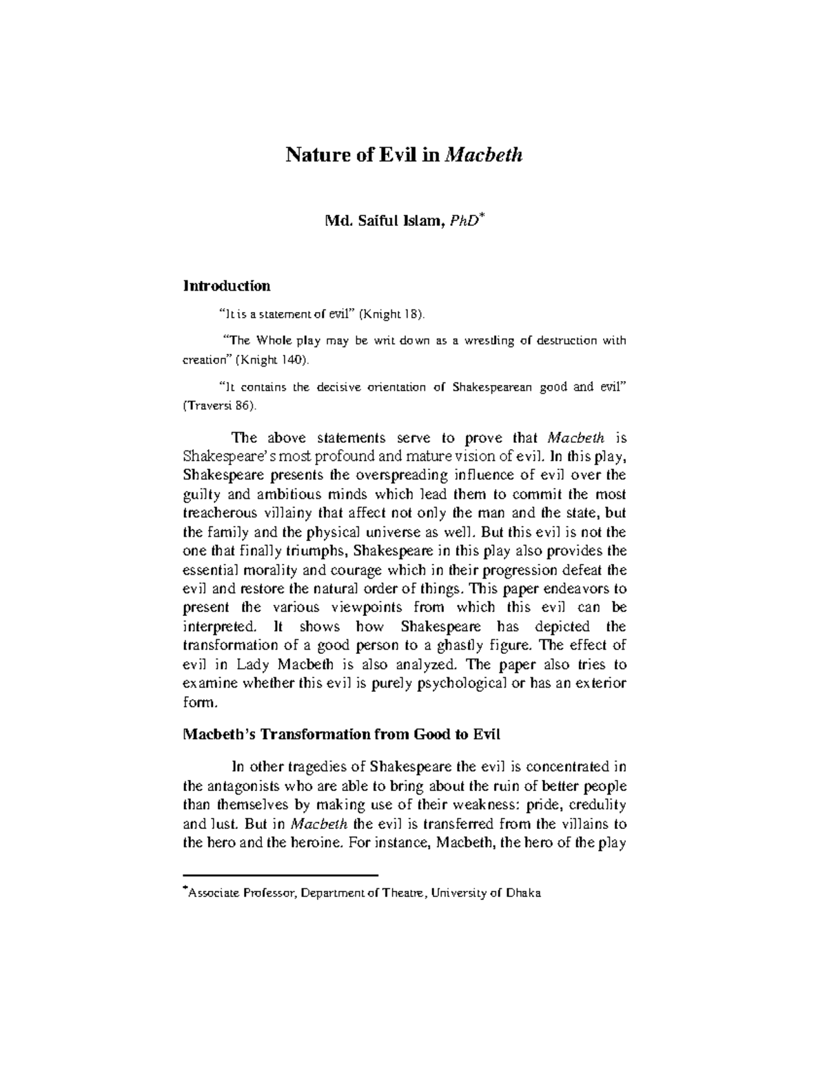 The Nature of Evil - notes - Nature of Evil in Macbeth Md. Saiful Islam ...