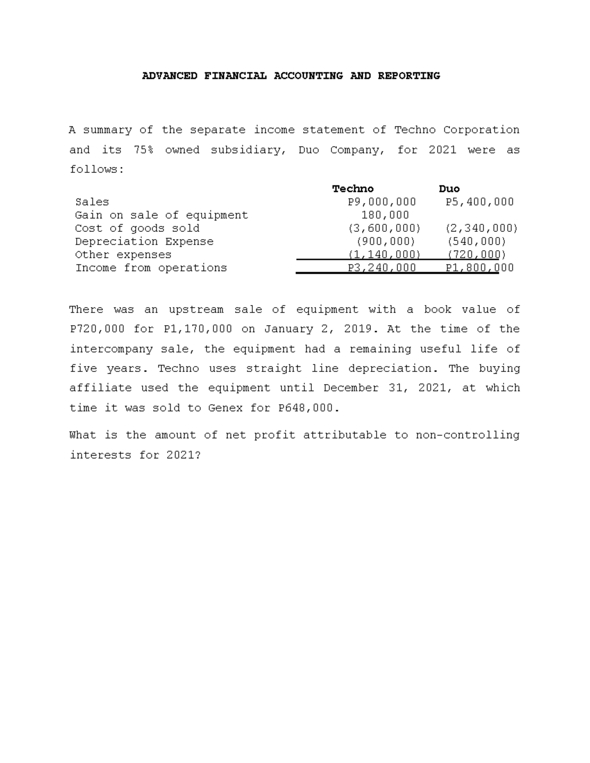 AFAR Prac set 2 - Advance accounting - ADVANCED FINANCIAL ACCOUNTING ...
