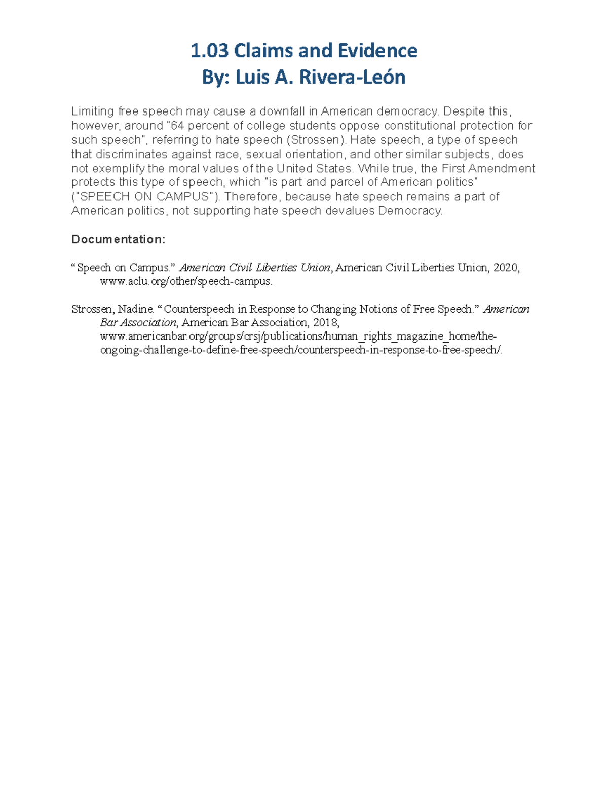 1.03 assignment V2 - This is for AP Lang - 1 Claims and Evidence By ...