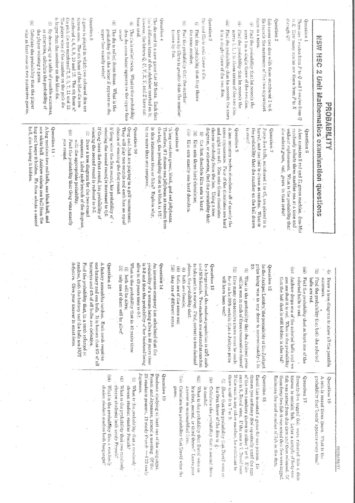 Past HSC Questions on Probability - Studocu