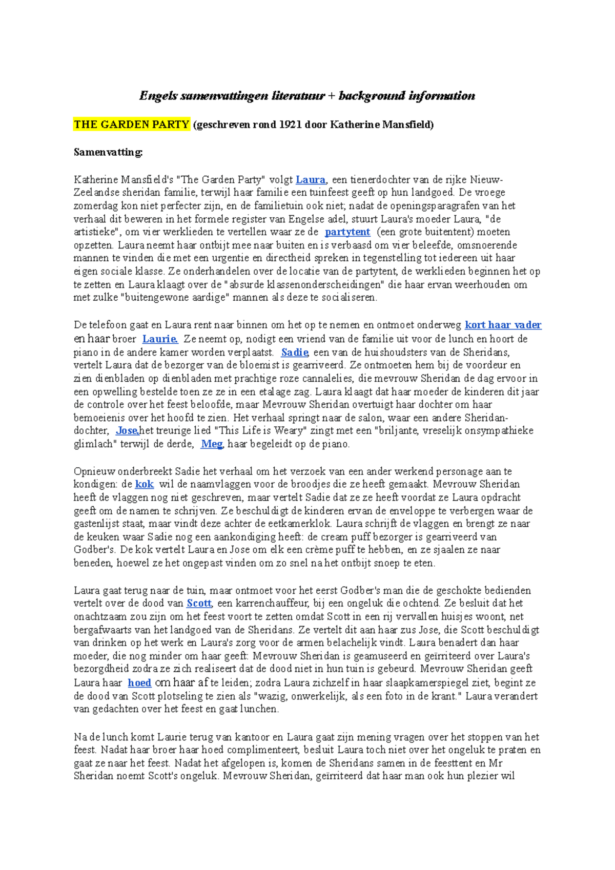 Samenvatting engels literatuur nederlandse versie - Engels - Studeersnel