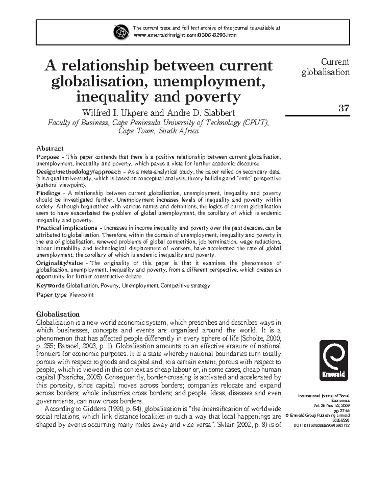 A relationship between current globalisation - A relationship between ...