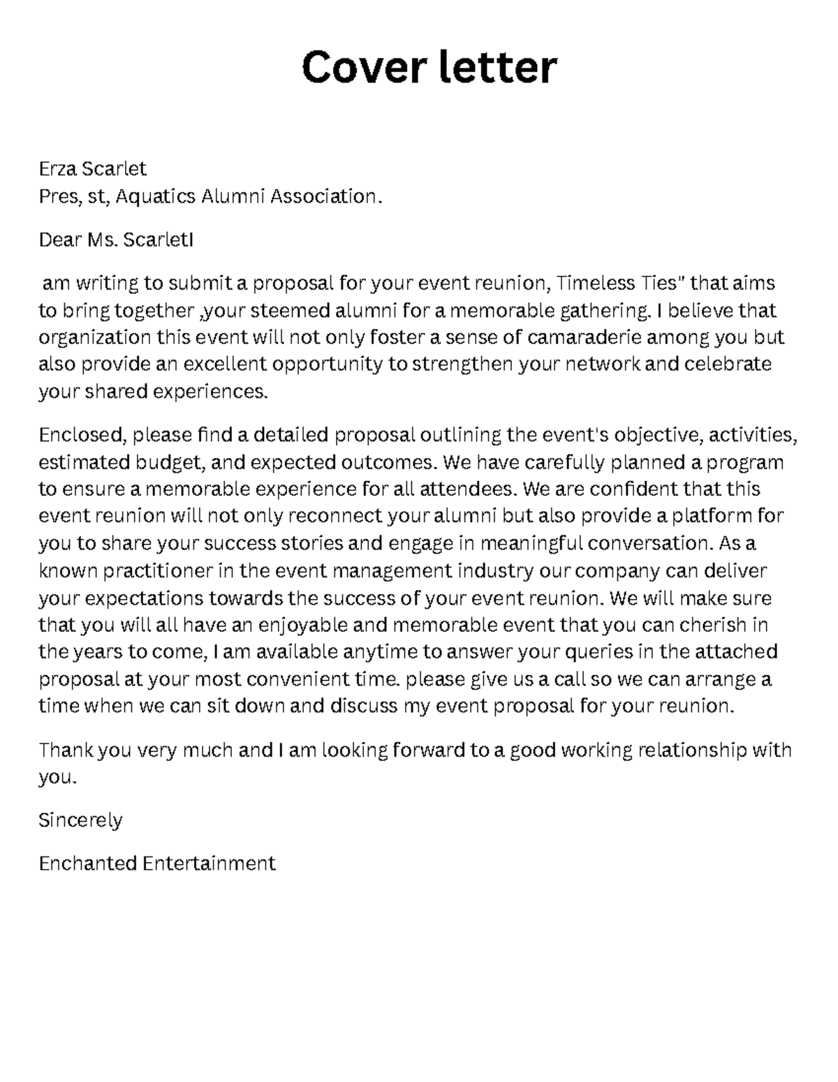 Cover letter - Cover letter Erza Scarlet Pres, st, Aquatics Alumni ...