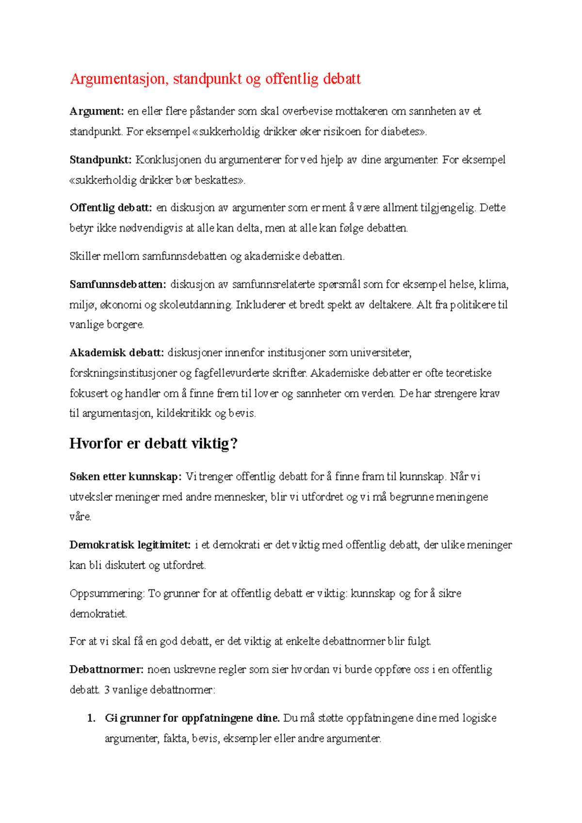 Argumentasjon Exphil kap 1-3 - Argumentasjon, standpunkt og offentlig debatt Argument: en eller ...