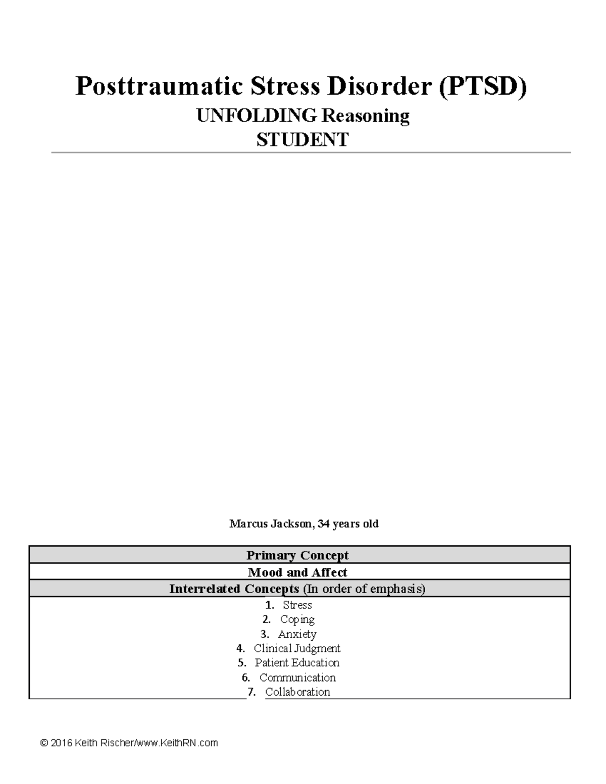 Student PTSD Unfolding Reasoning - Posttraumatic Stress Disorder (PTSD) UNFOLDING Reasoning ...