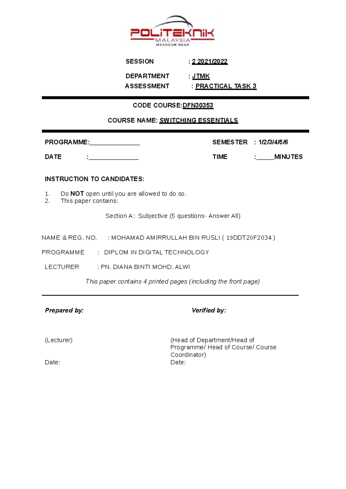 19DDT20F2034 - PT 3 ( SE ) - SESSION : 2 2021/ DEPARTMENT : JTMK ...