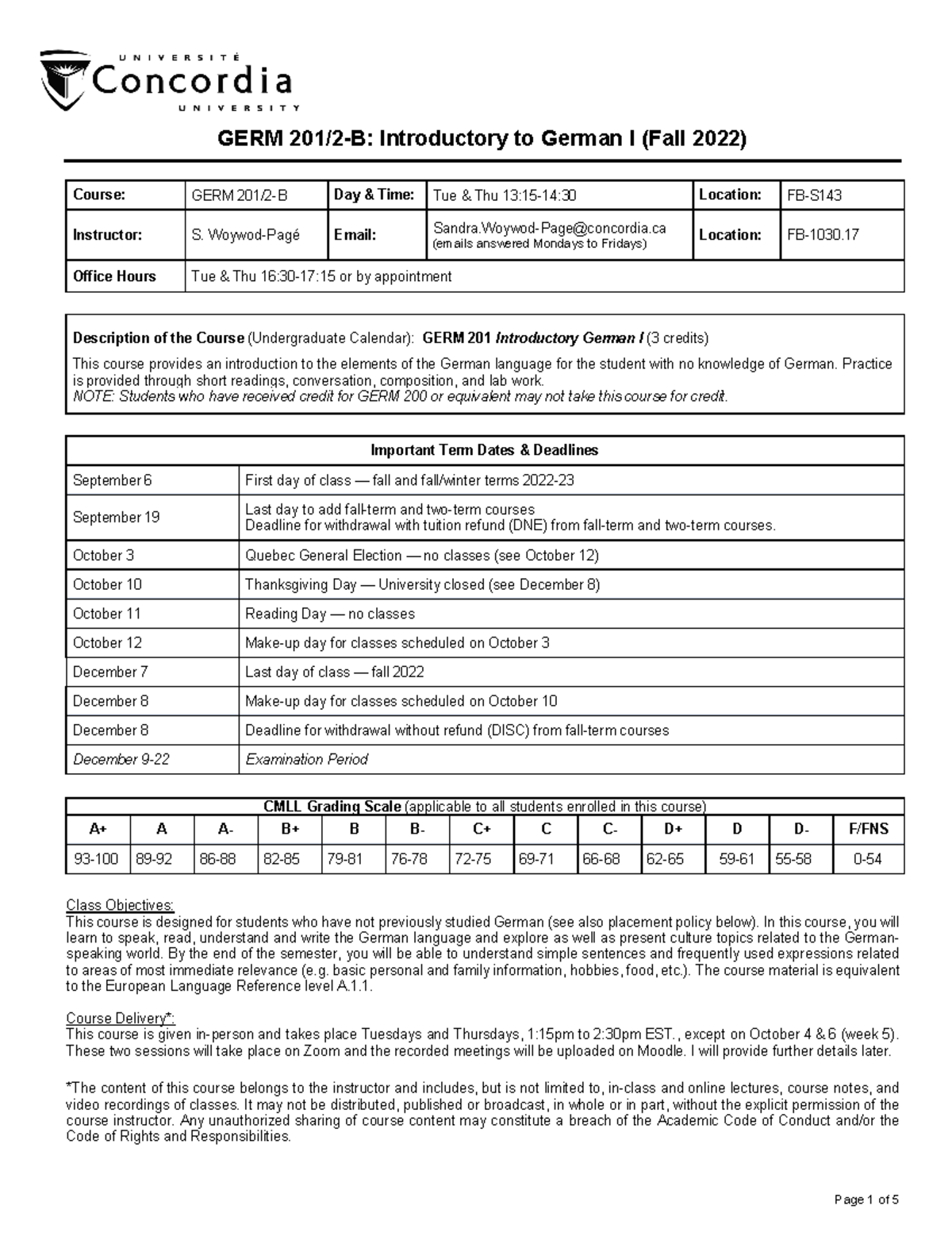 Course Outline GERM 201 B - GERM 201/2-B: Introductory to German I ...