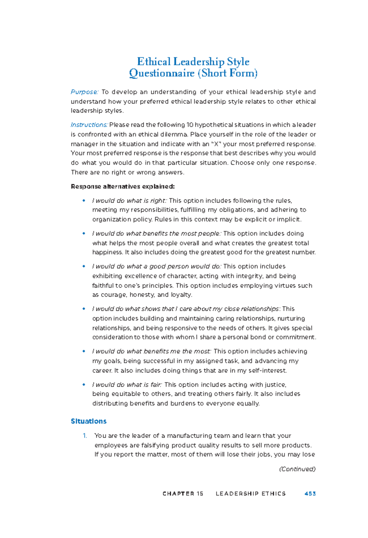 Northouse 9e leadership questionnaire ch15 - C H A P T E R 1 5 L E a D ...