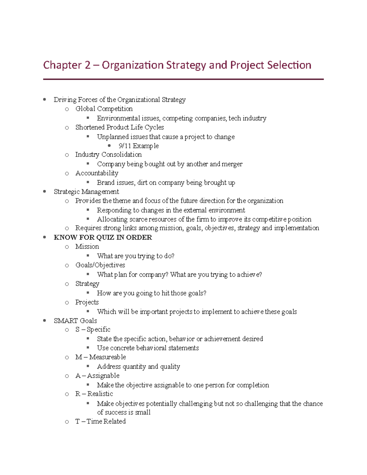 Chapter 2 – Organization Strategy and Project Selection - Chapter 2 ...