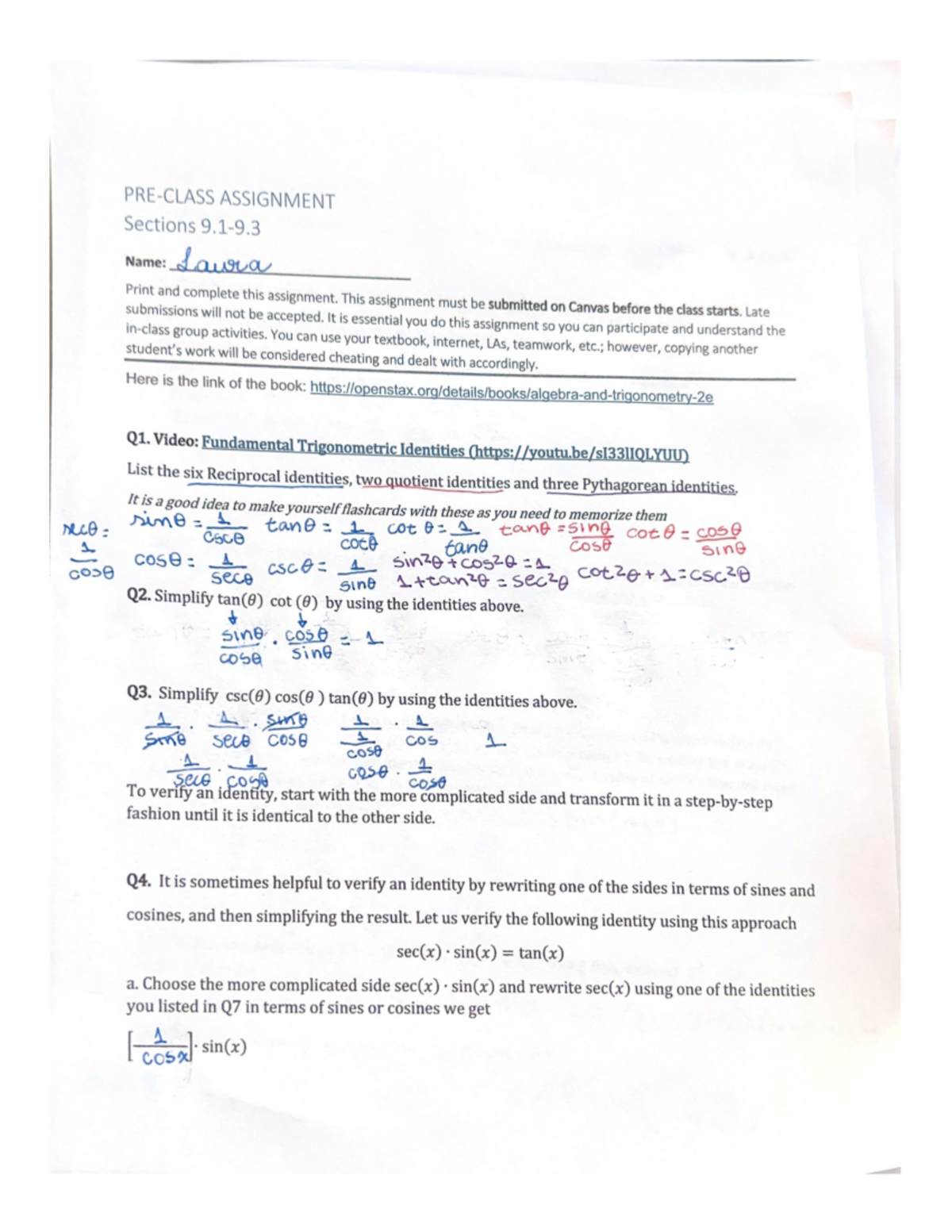 PRE- Class Assignment 9 - MAC 1147 - Studocu