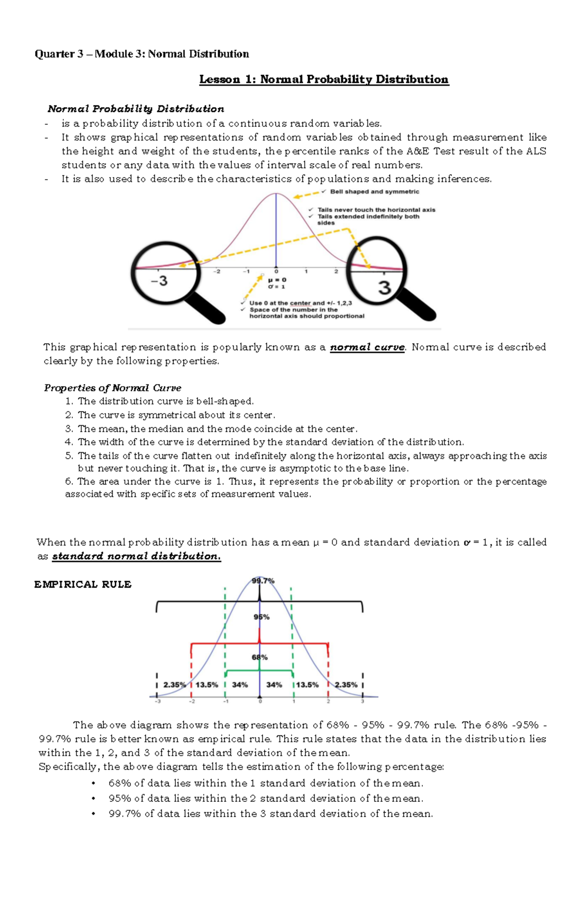 Q3-Stat Prob-Module 3 - Good - Quarter 3 – Module 3: Normal ...