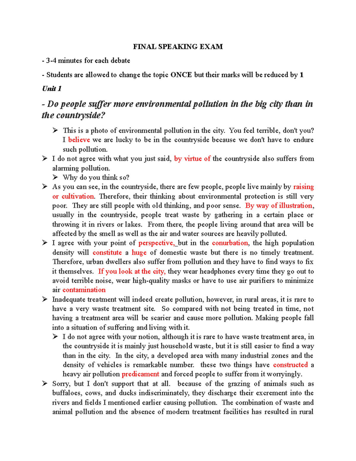 Final Exam Speaking Topics - C1.1 - FINAL SPEAKING EXAM 3-4 minutes for ...