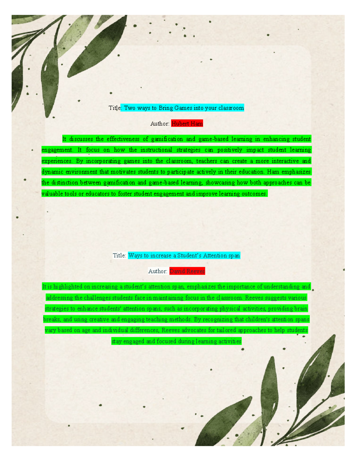 Professional readings - Title: Two ways to Bring Games into your ...