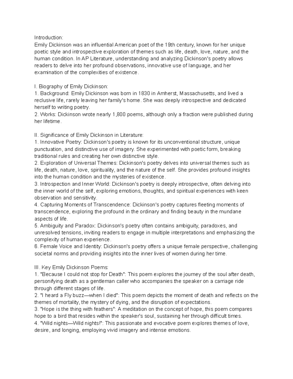 Emily Dickinson in AP Literature - Introduction: Emily Dickinson was an ...