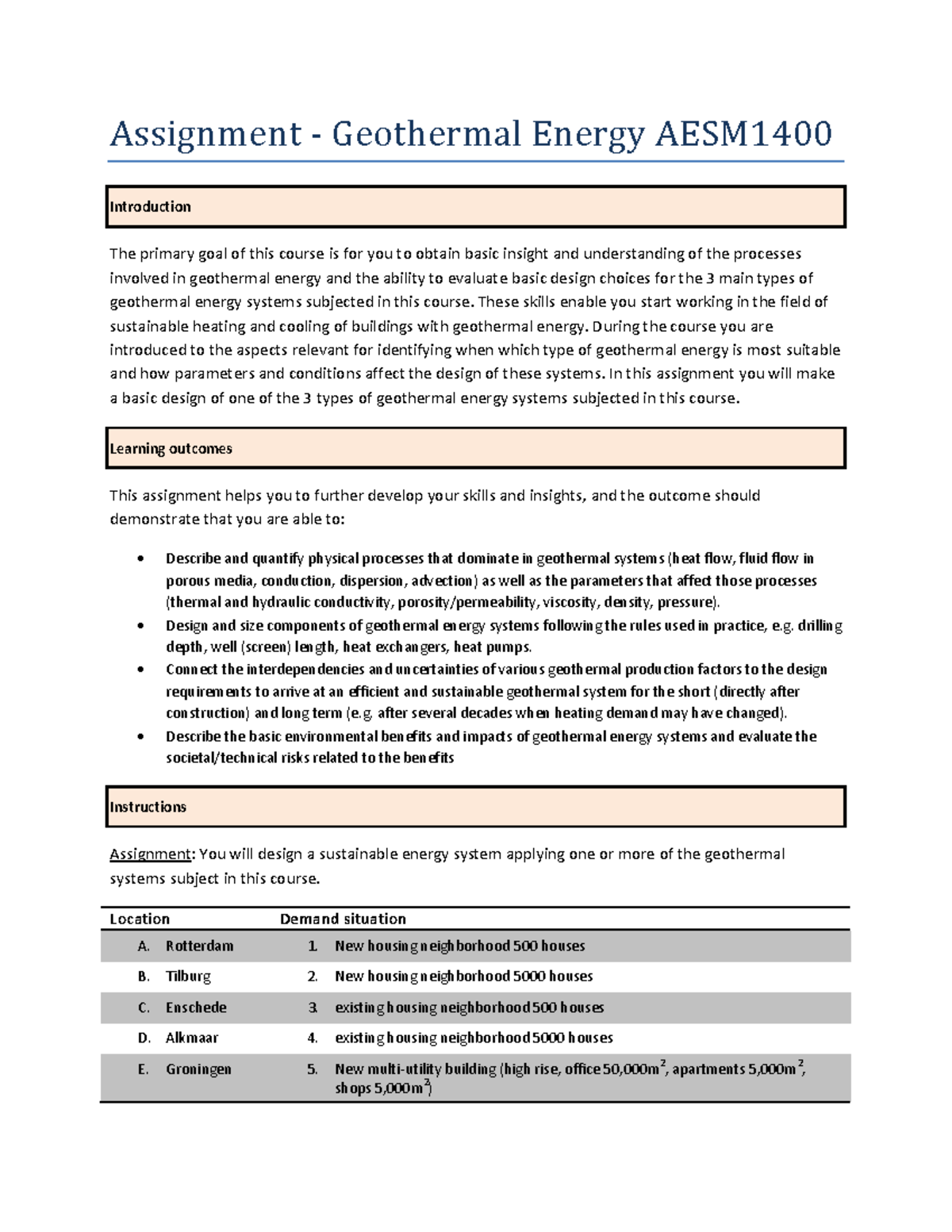 AESM1400 Design assignment FIN - Assignment - Geothermal Energy AESM ...