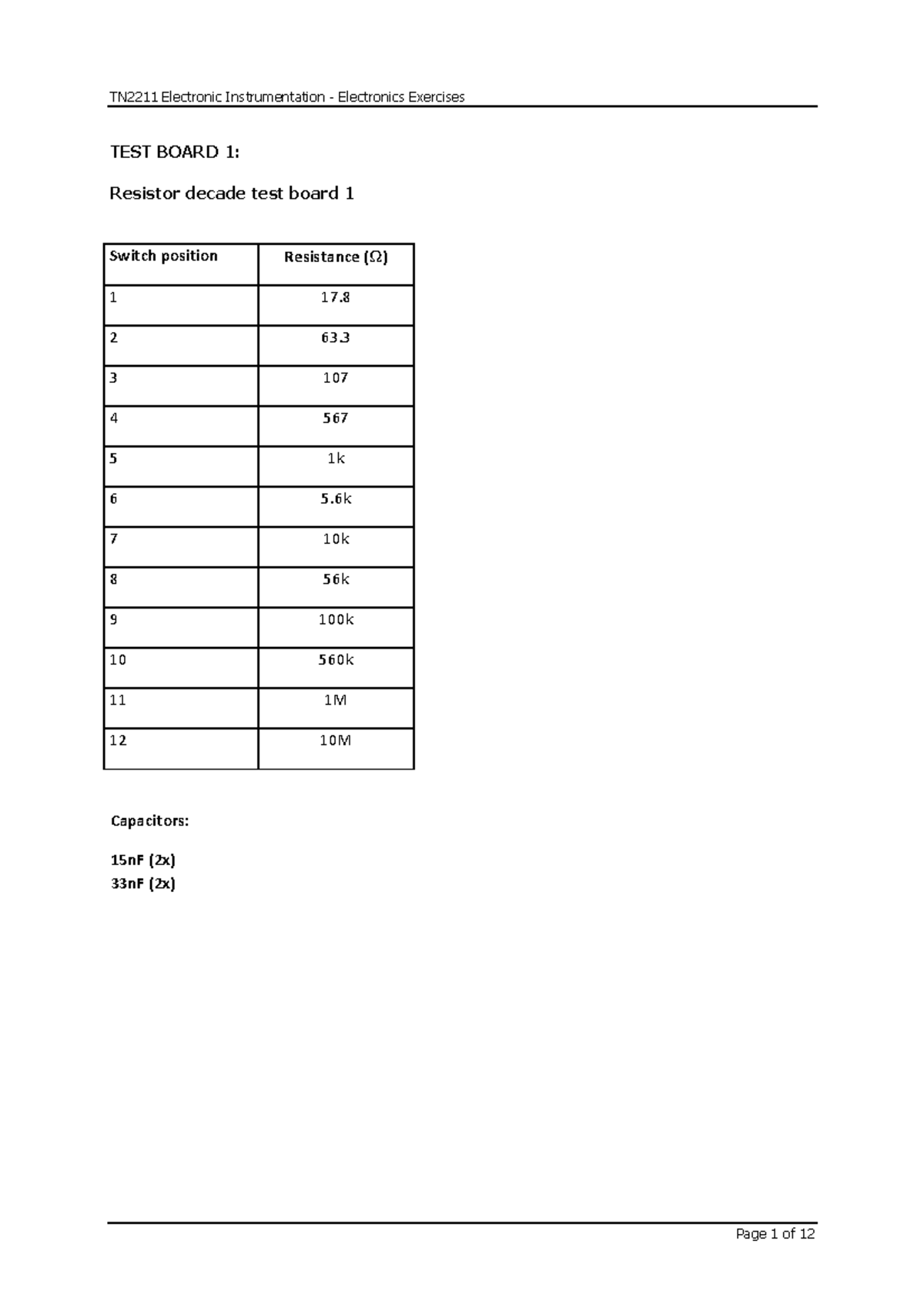Testboard layouts and component values(1) xid-9491977 2 - - Studeersnel
