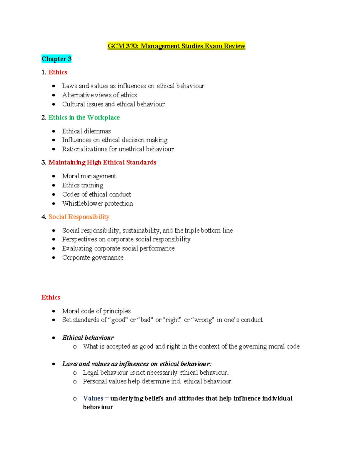 GCM 370 Exam Review - GCM 370: Management Studies Exam Review Chapter 3 ...