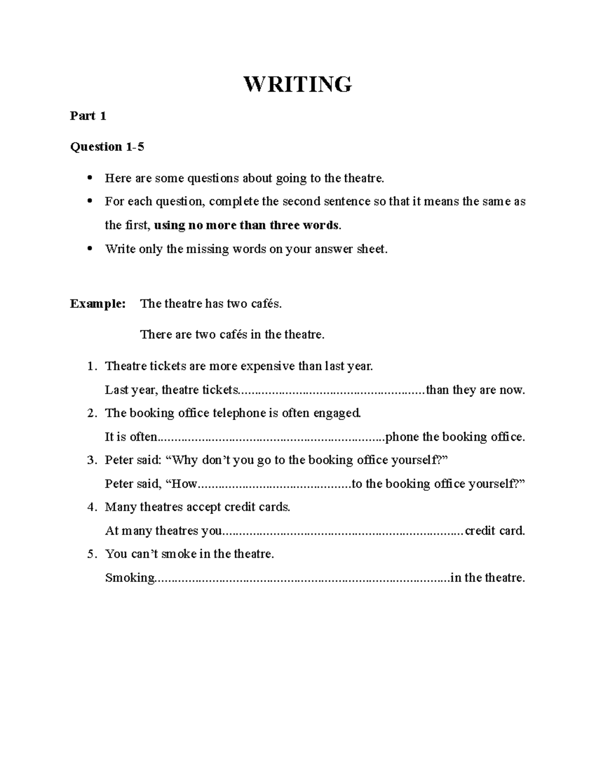 Writing B1 - WRITING Part 1 Question 1- Here are some questions about ...