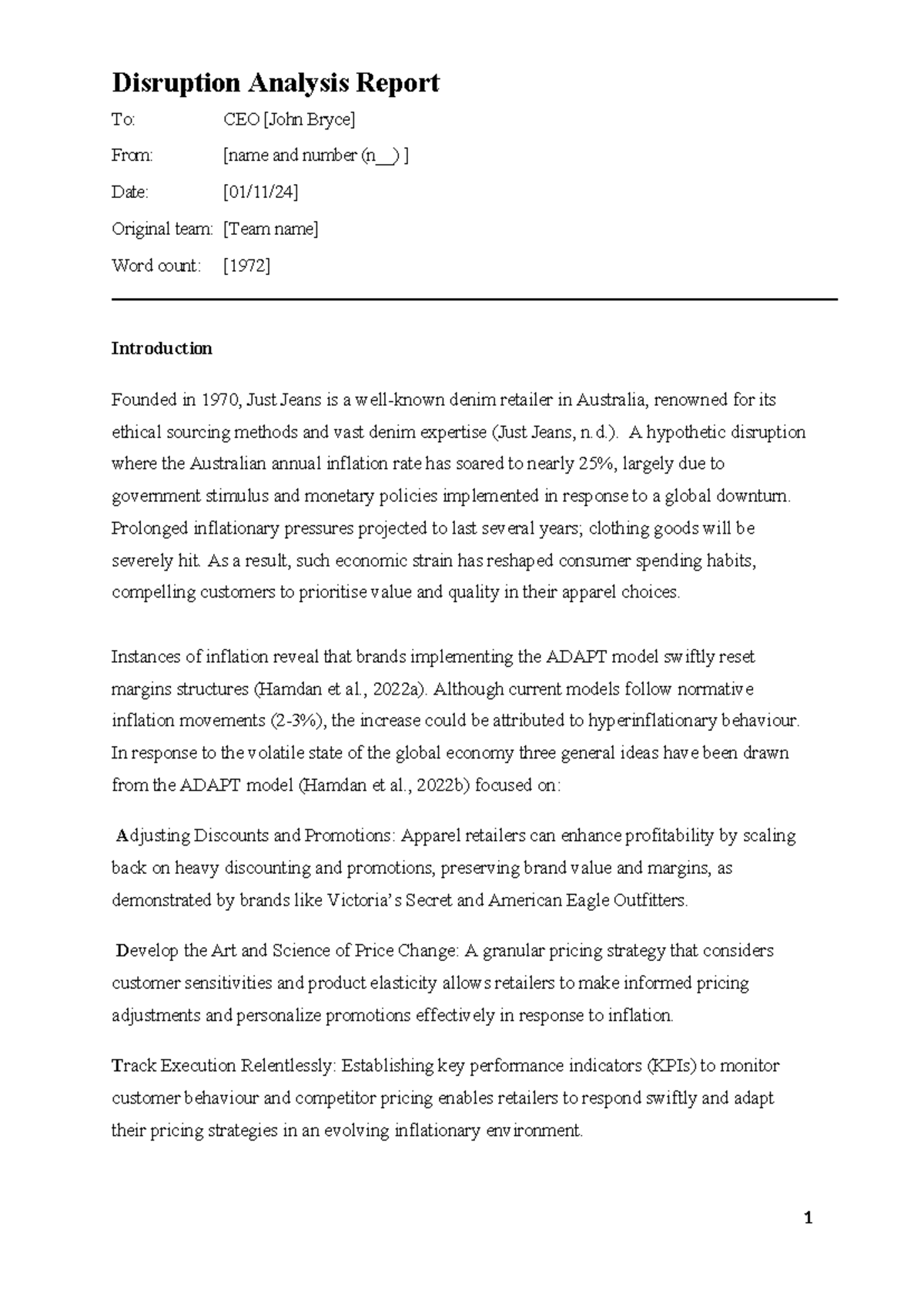 BSB106 3 Disruption Analysis Report template-4 - Disruption Analysis ...